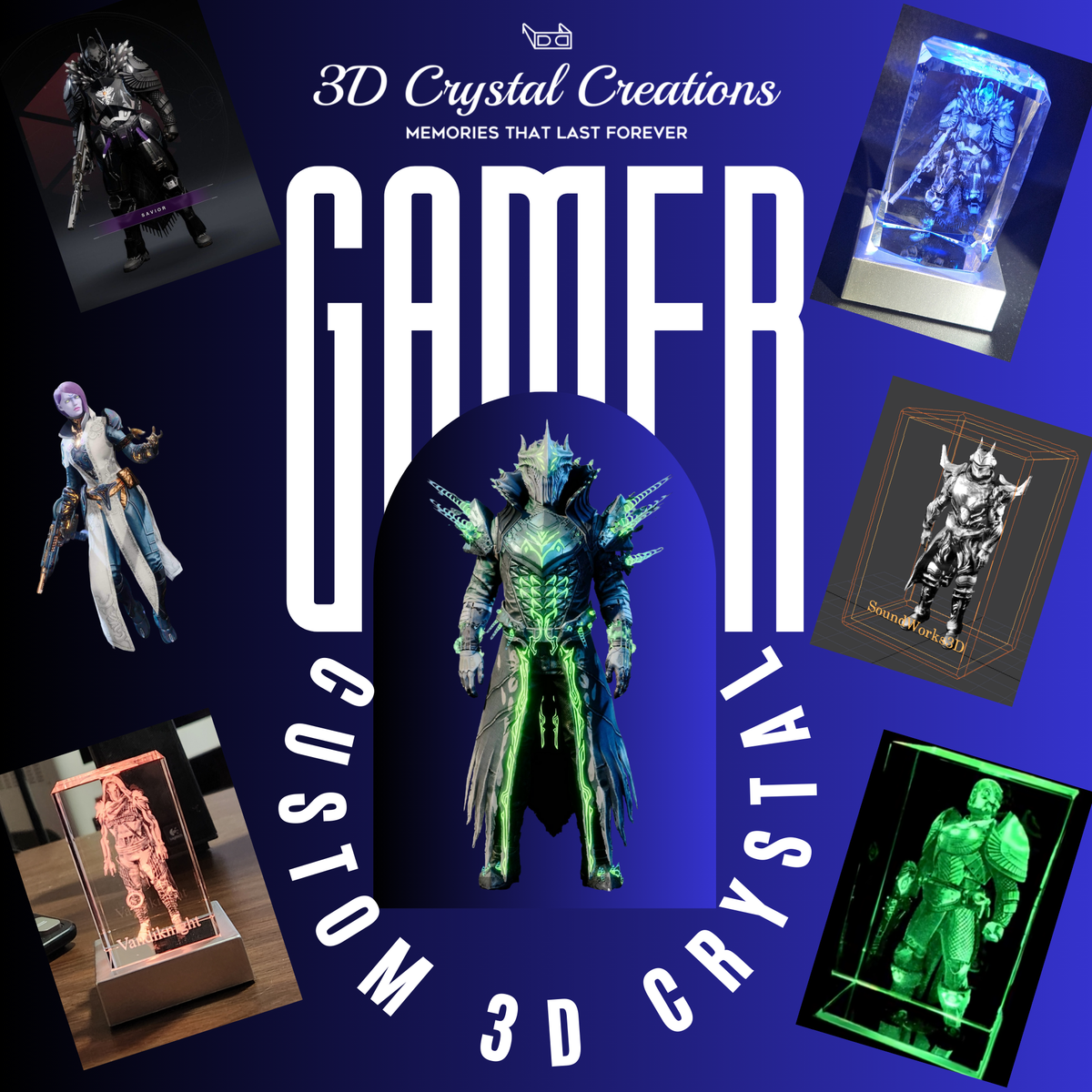 3D Custom Gamer Character LED Light Up Crystal Collectible – 3D Crystal ...